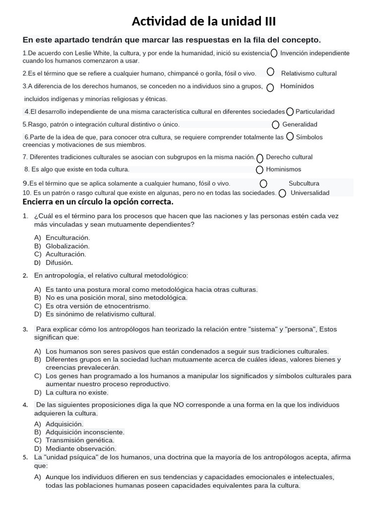 Actividad Iii La Cultura | PDF | Humano | Sicología