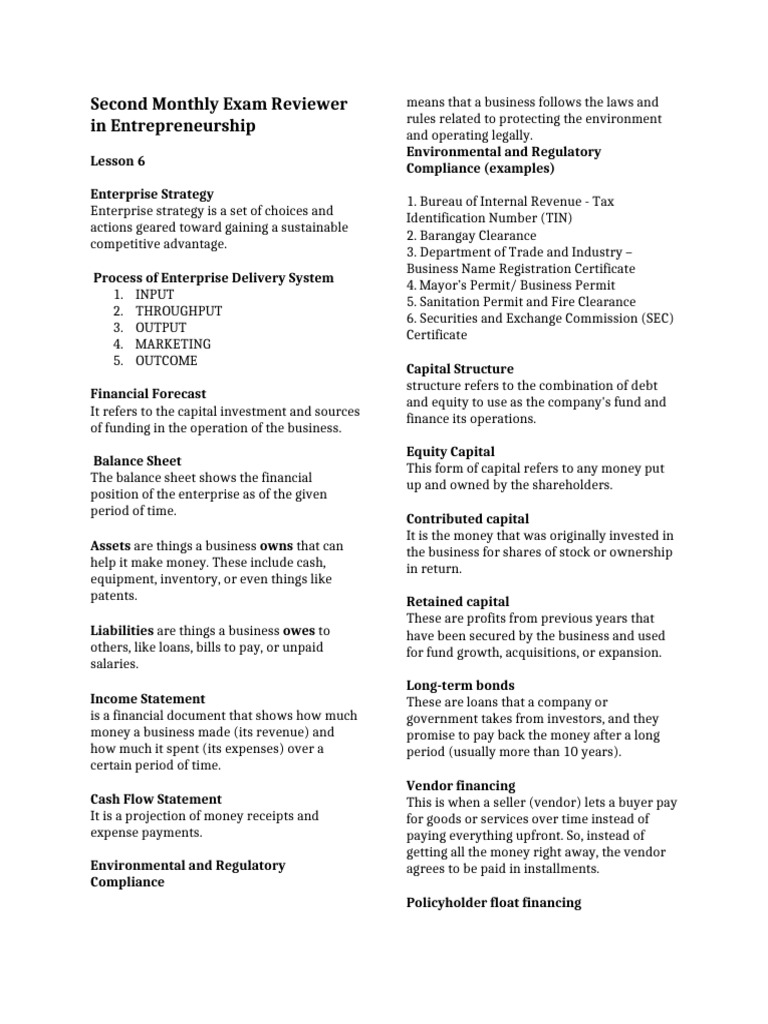 Entrep reviewer | PDF | Equity (Finance) | Balance Sheet