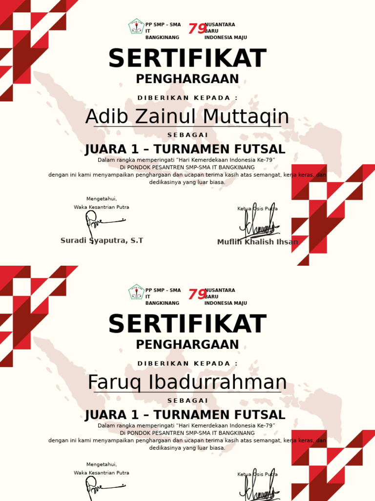 Sertifikat Juara I Turnamen Futsal | PDF