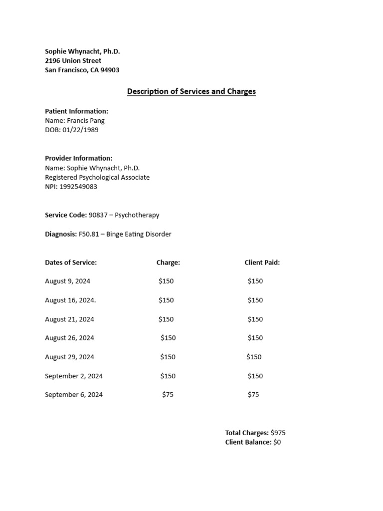 Service Summary and Charges Premera | PDF | Law