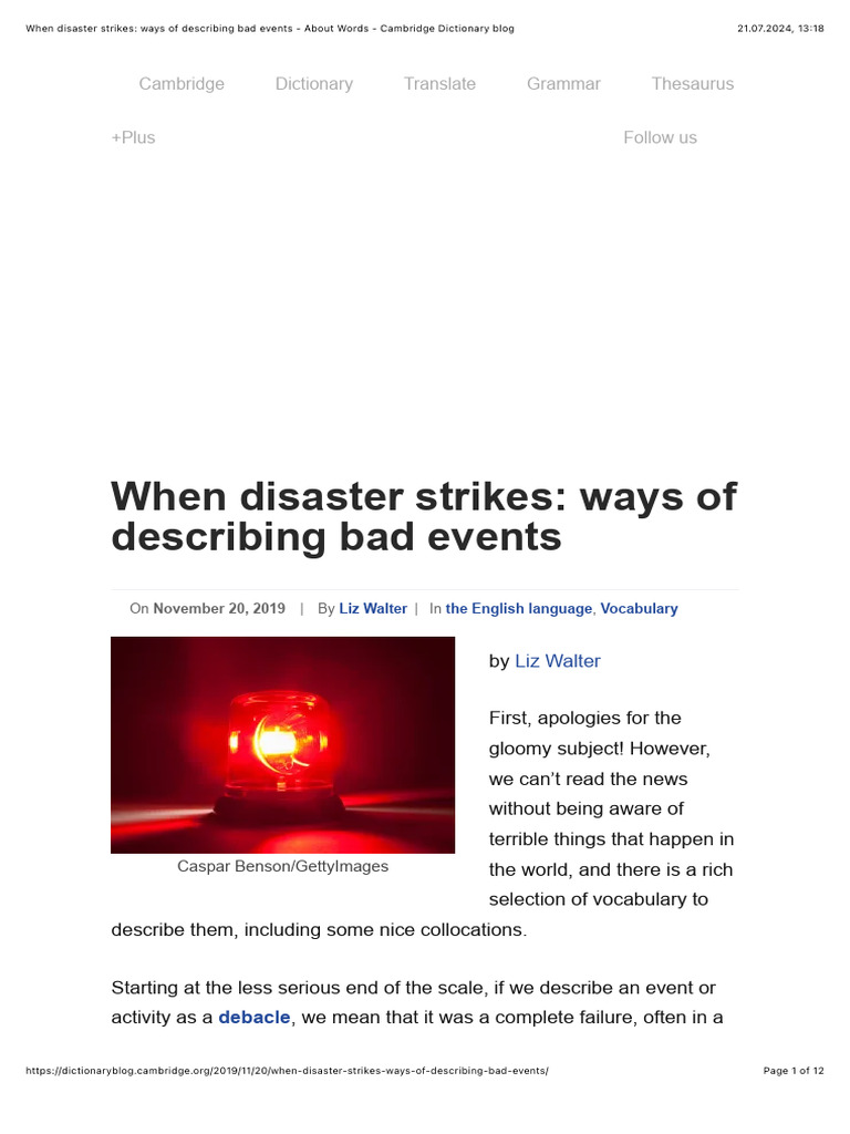 When Disaster Strikes: Ways of Describing Bad Events - About Words ...