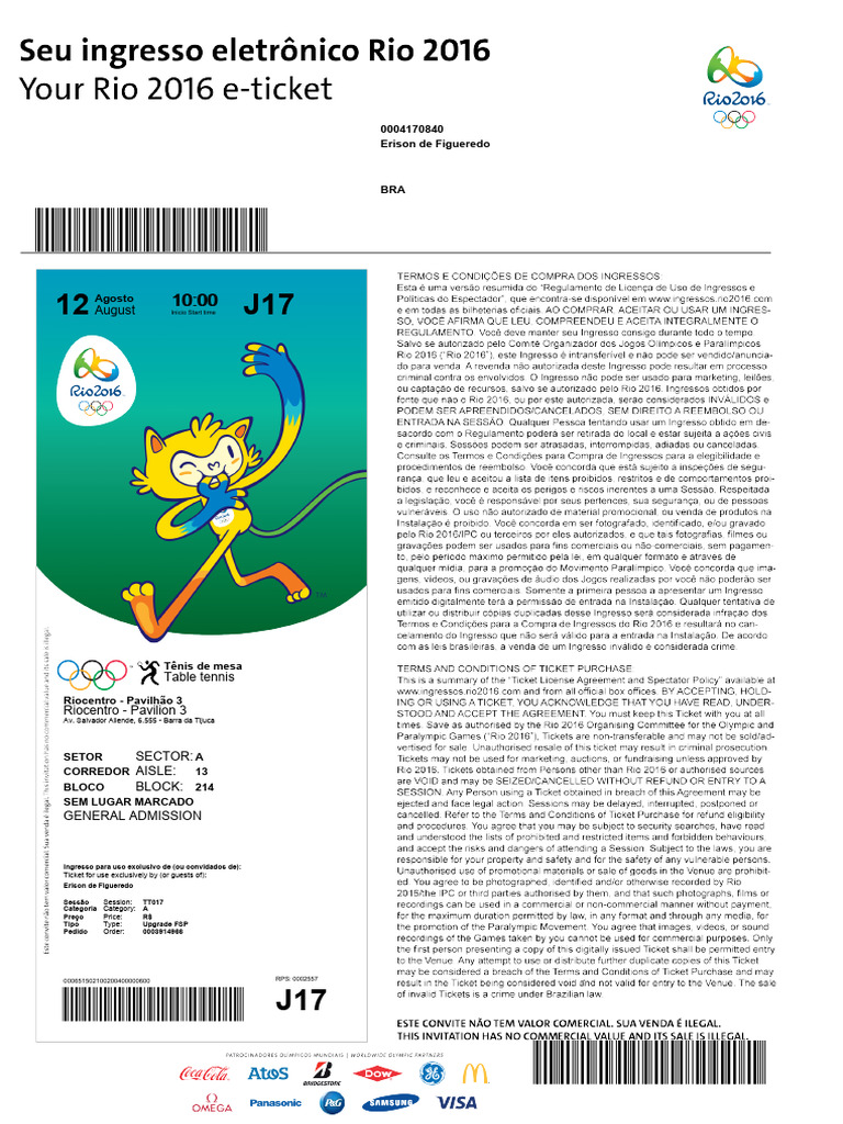 Tickets Rio 2016 | PDF