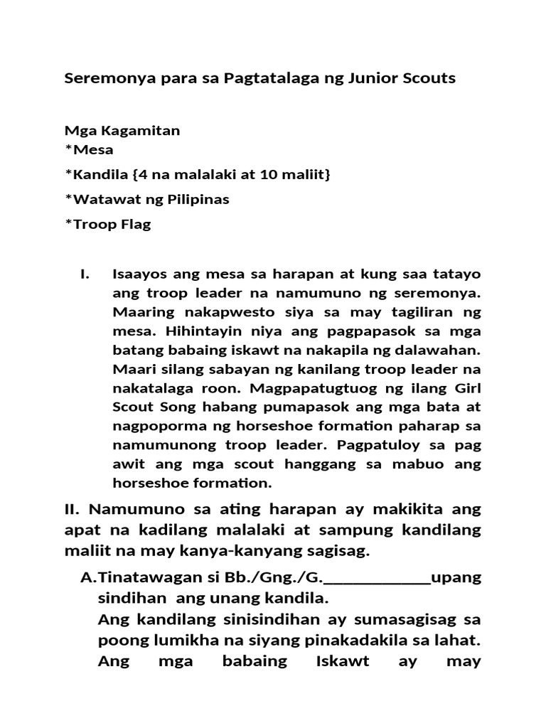 Pagtatalaga Sa Junior ISkawt | PDF