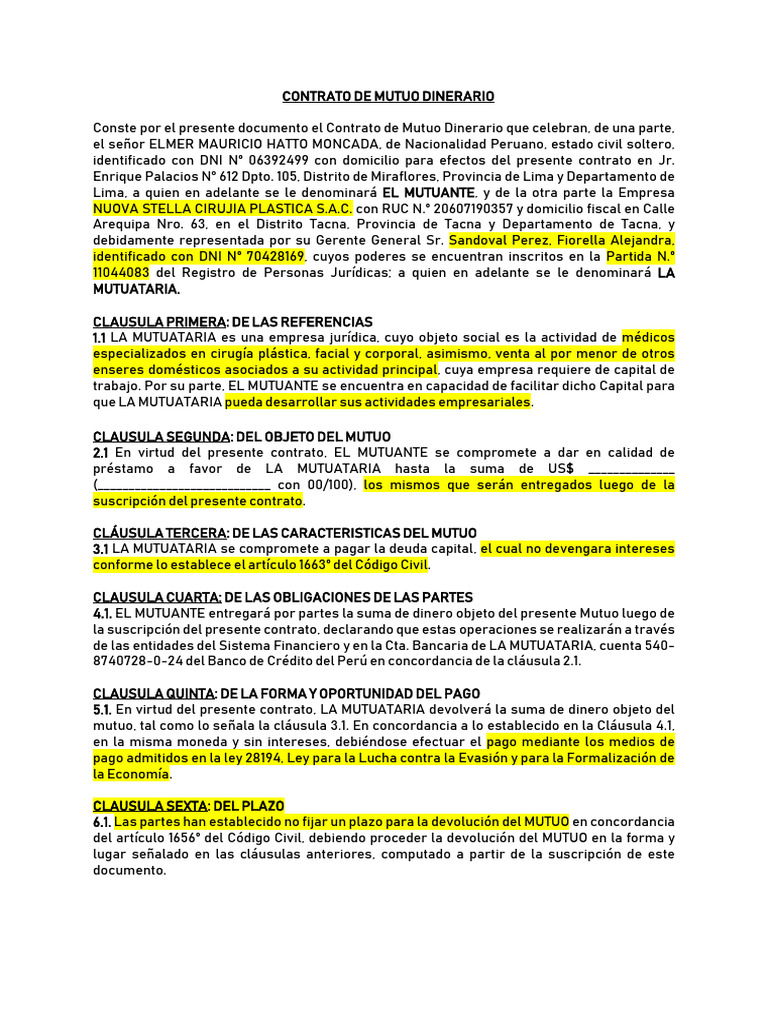 Modelo de Contrato de Mutuo | PDF | Economias | Bancario