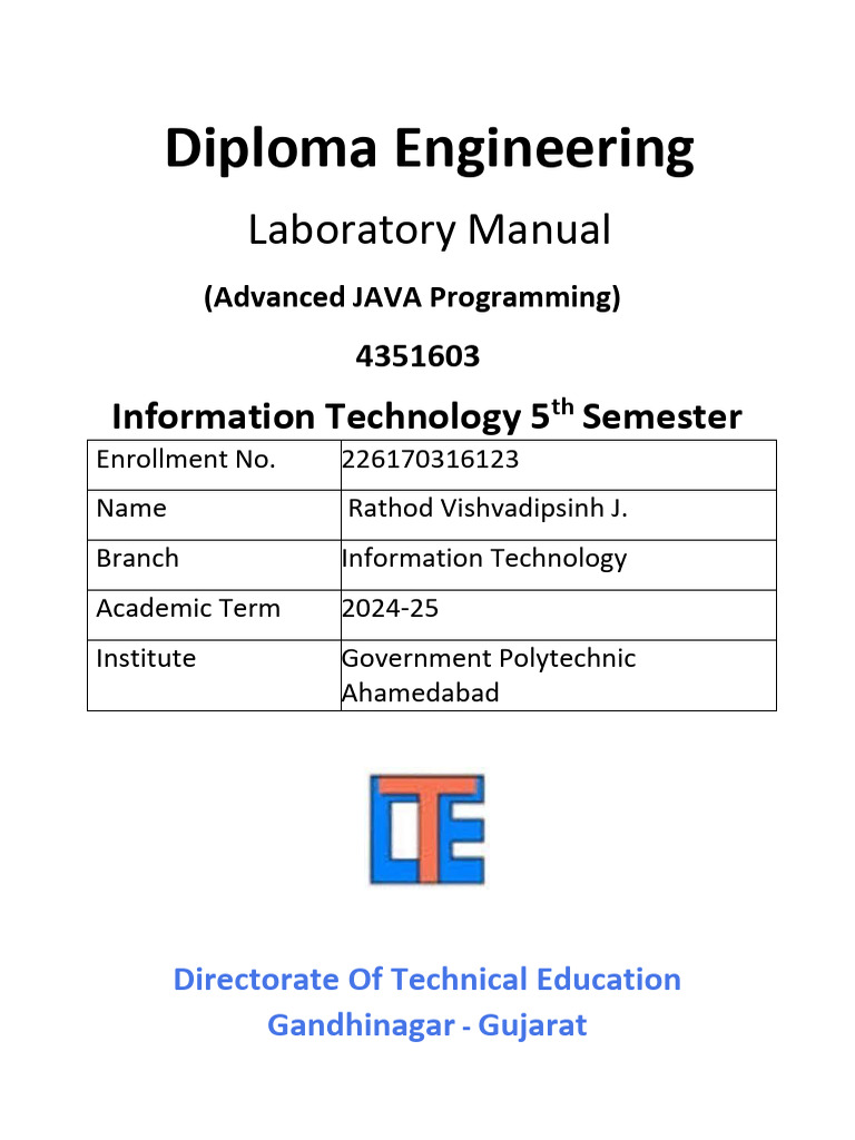 Advanced JAVA Programming Lab Manual | PDF | Computing