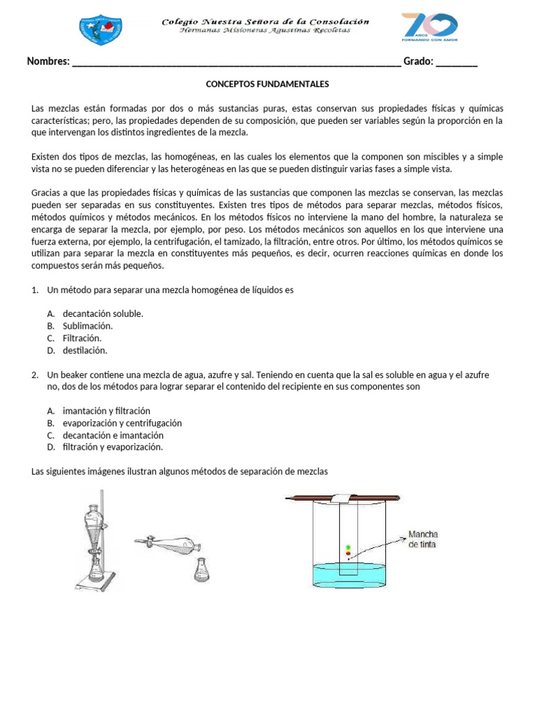 TALLER_1_QUIMICA_COCNEPTOS_FUNDAMENTALES (1) (1) | PDF | Mezcla | Física Aplicada e ...