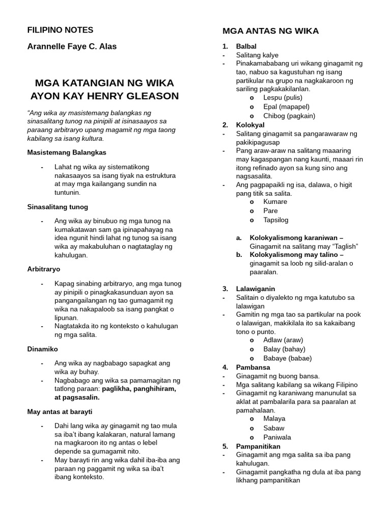 FILIPINO Notes | PDF