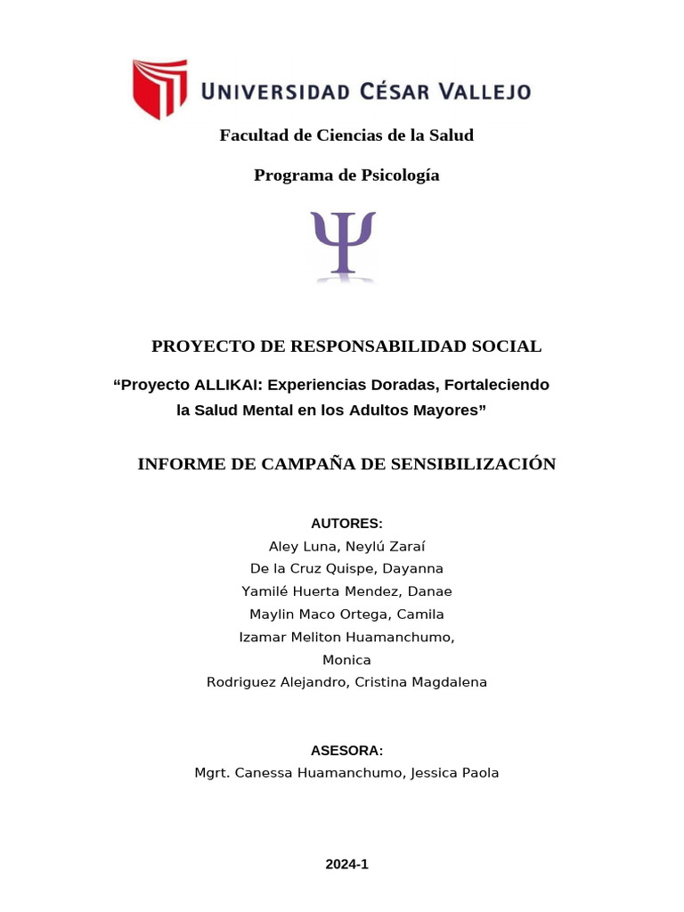 Proyecto ALLIKAI: Salud Mental en Mayores | PDF | Adultos | Vejez