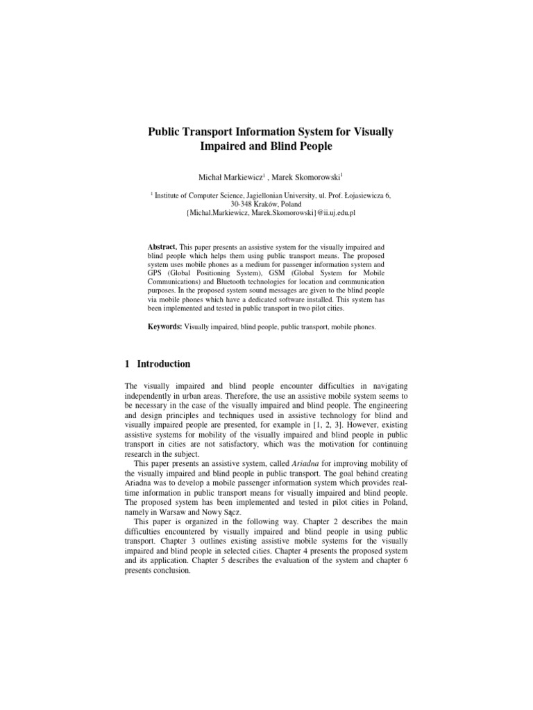 Navigation Aid for Blind in Public Transport | PDF | Personal Digital ...