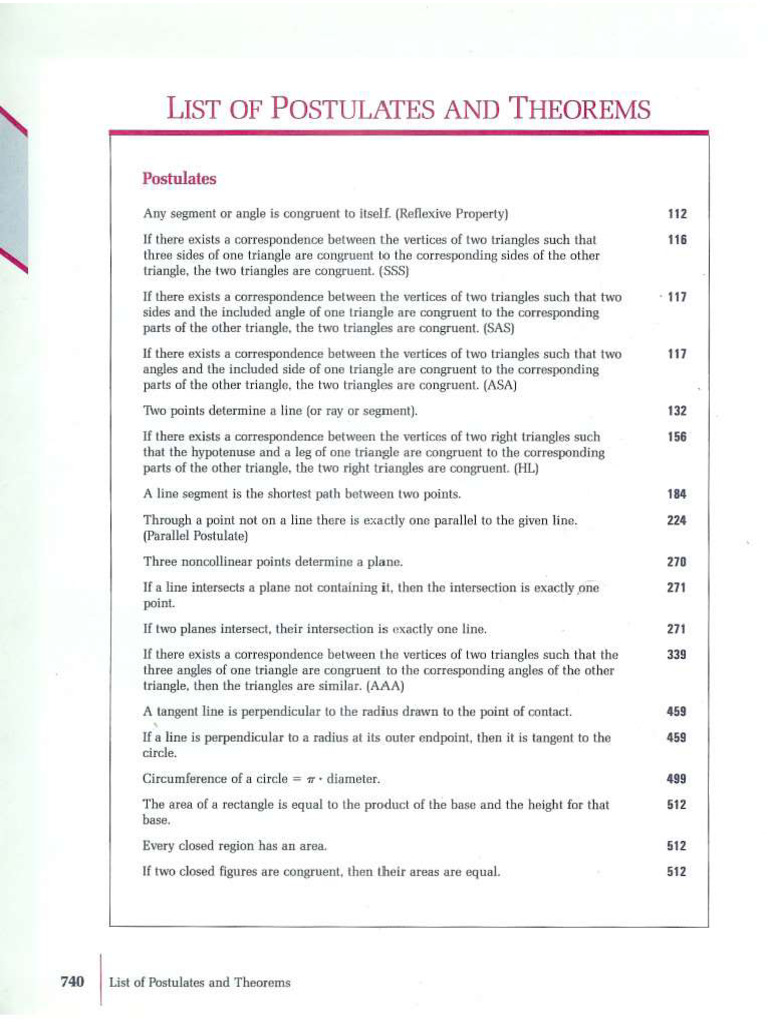 List of Postulates and Theorems | PDF