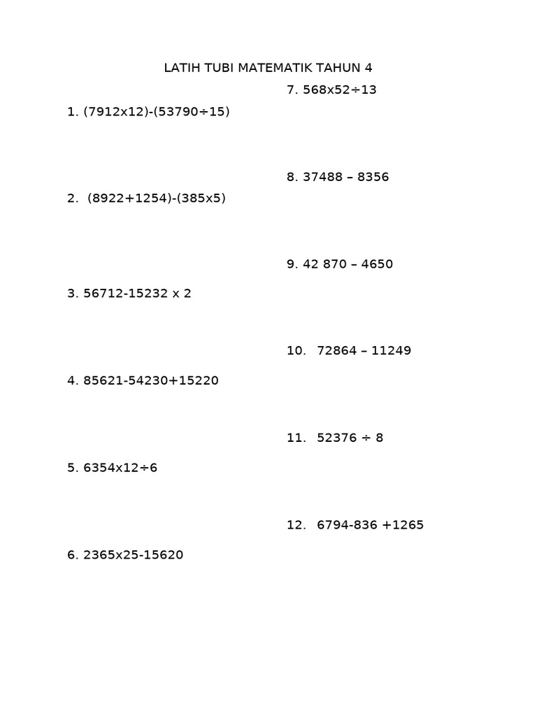 Latih Tubi Matematik Tahun 4 | PDF