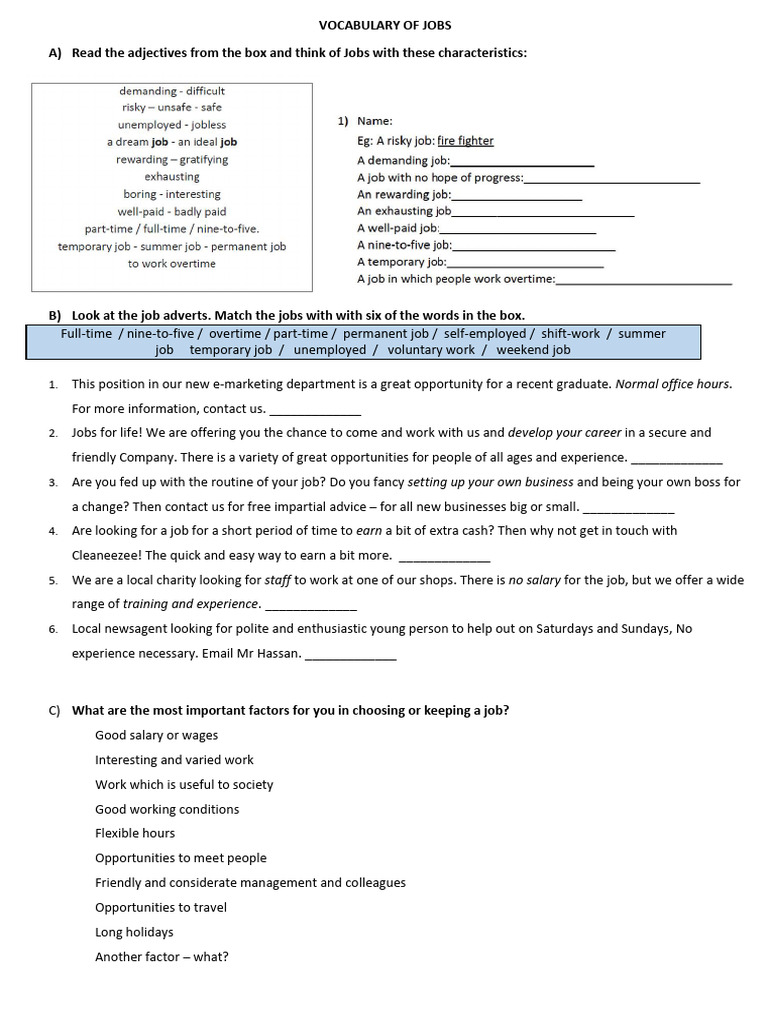 Adjectives To Describe Jobs | PDF | Career & Growth | Self-Improvement