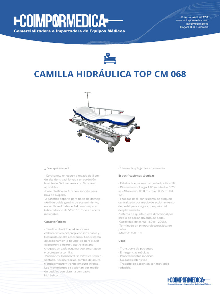 Camilla Hidraulica Top CM 068 Ficha Tecnica | PDF