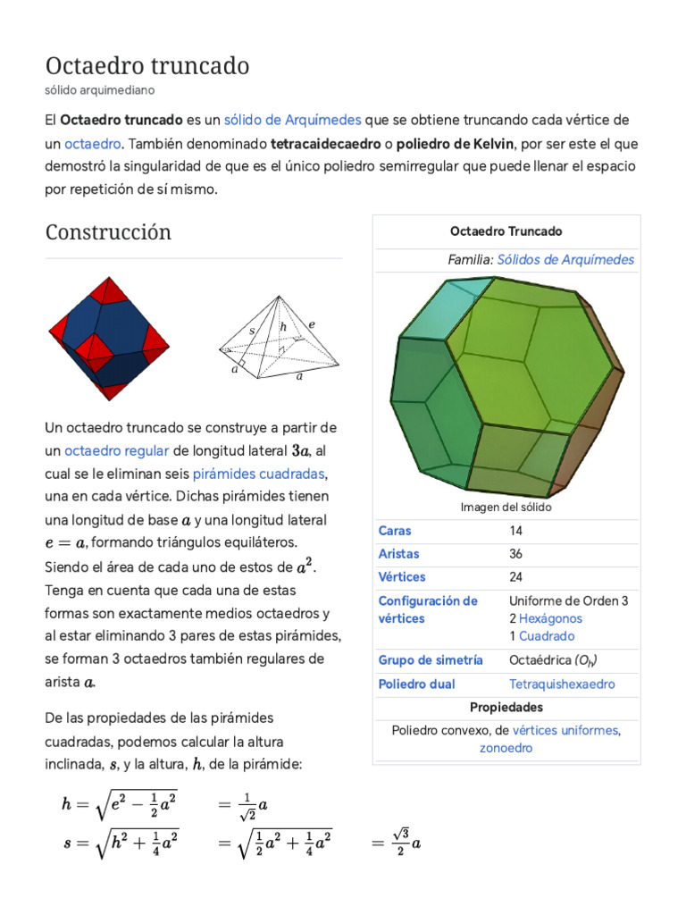 Octaedro Truncado - Wikipedia, La Enciclopedia Libre | PDF | Geometría ...