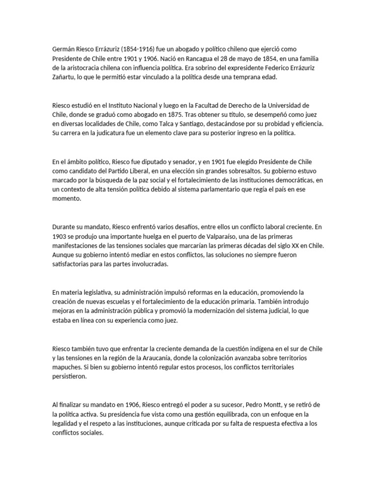 Germán Riesco | PDF | Chile | Gobierno
