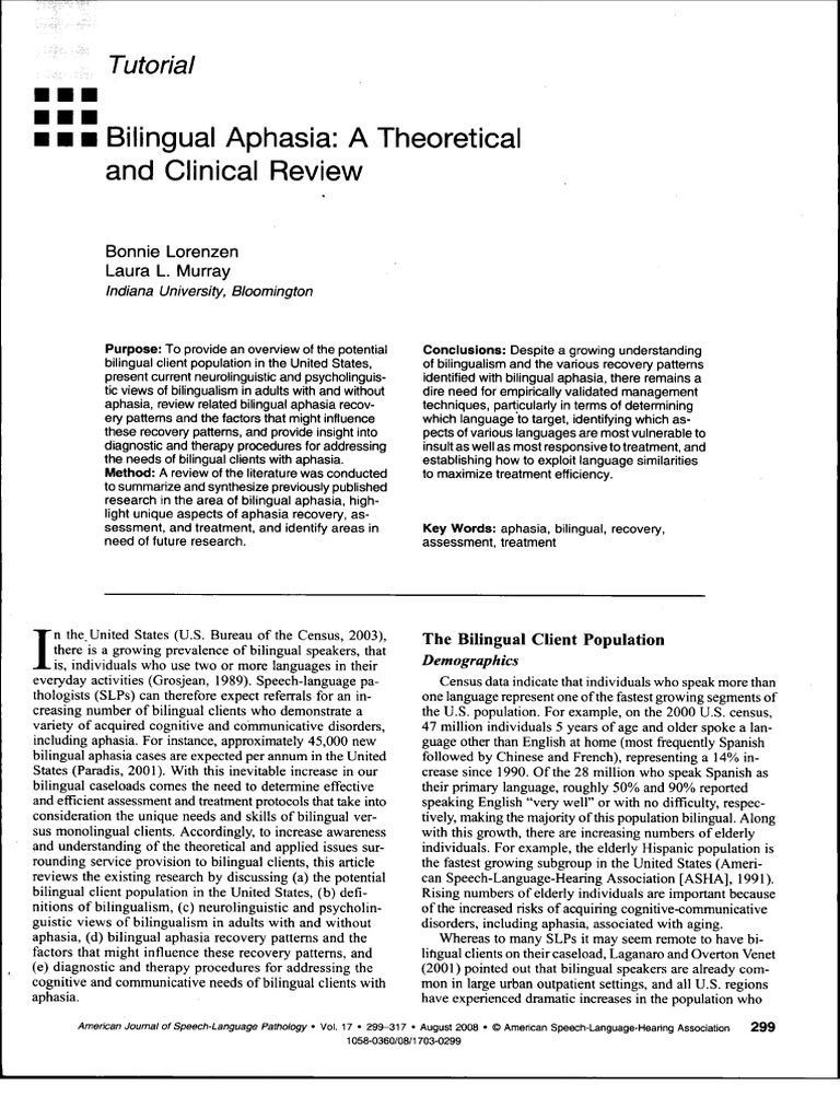 Bilingual Aphasia - A Theoretical and Clinical Review | PDF | Law