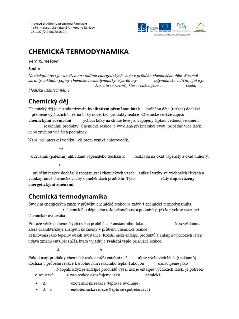 Chemická termodynamika | PDF
