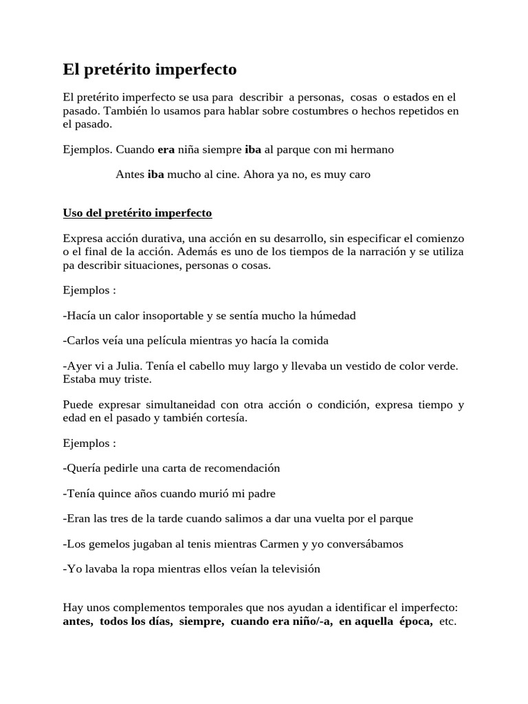 Uso del pretérito imperfecto | PDF