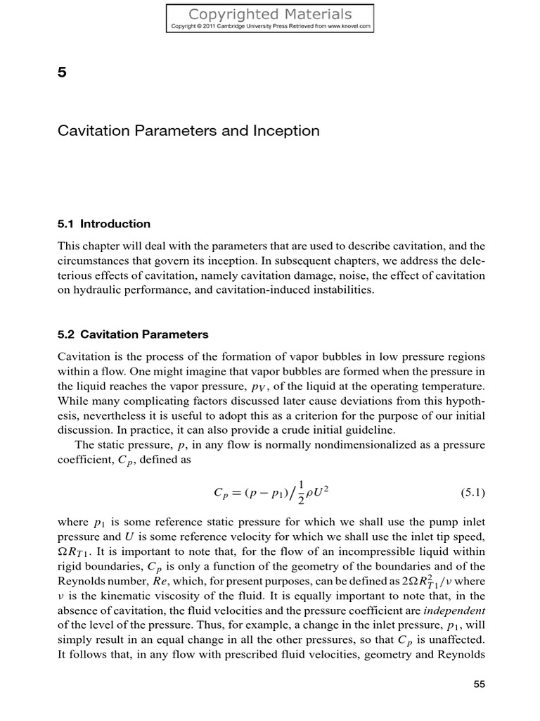 Cavitation Parameters and Inception | PDF | Reynolds Number | Pump