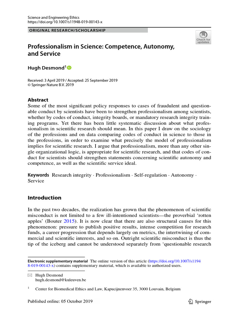 Professionalism in Science Competence, Autonomy, and Service | PDF | Falsifiability | Profession