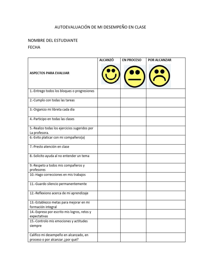 Autoevaluación Emocional en Clase | PDF