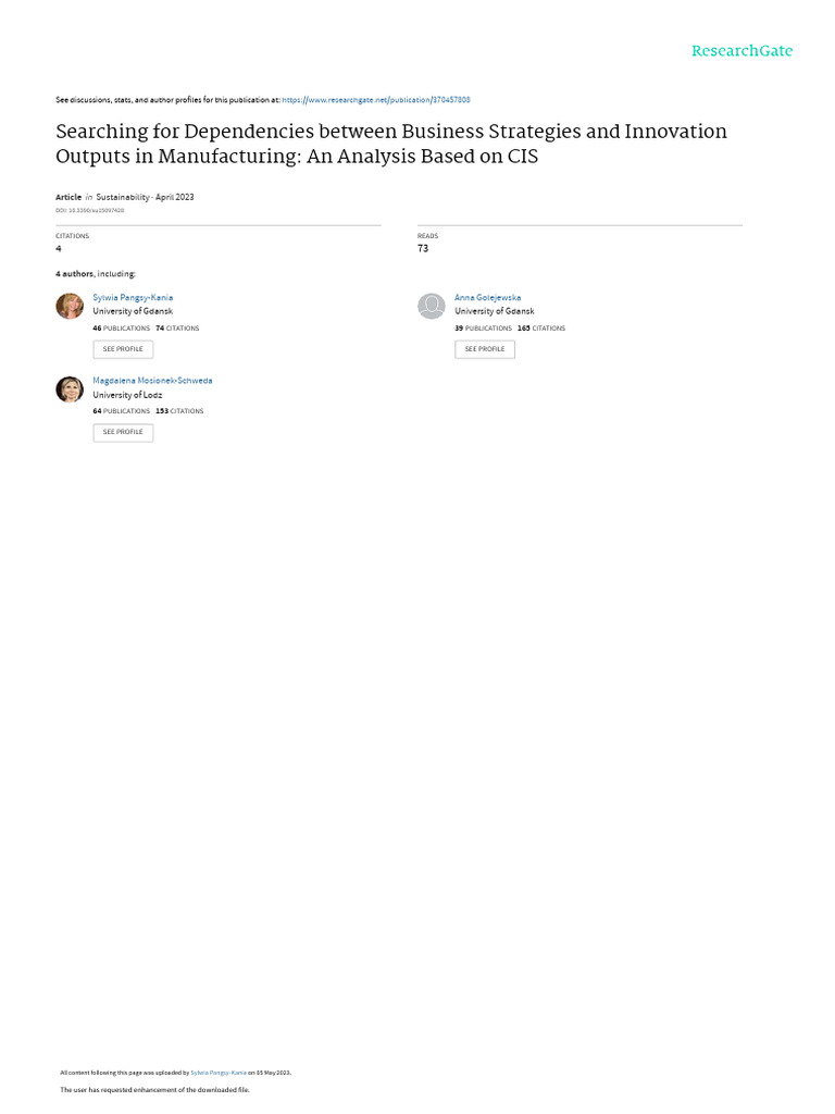 Searching For Dependencies Between Business Strategies and Innovation Outputs in Manufacturing ...