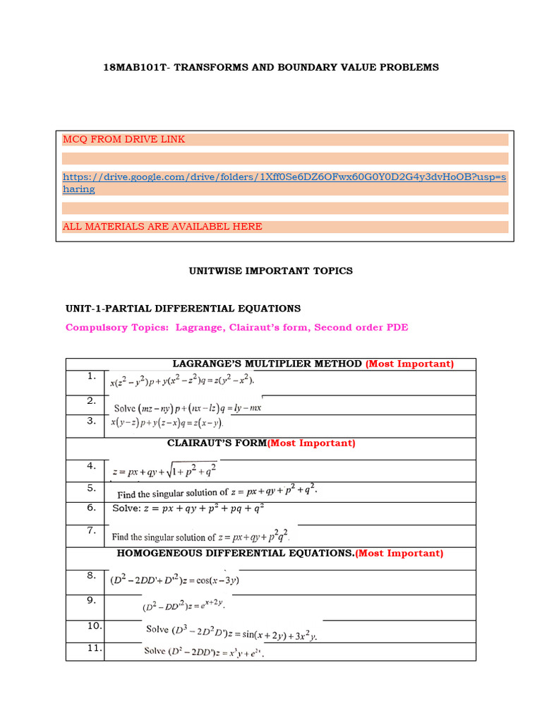 Maths 3 - Important Topics For All Five Units | PDF
