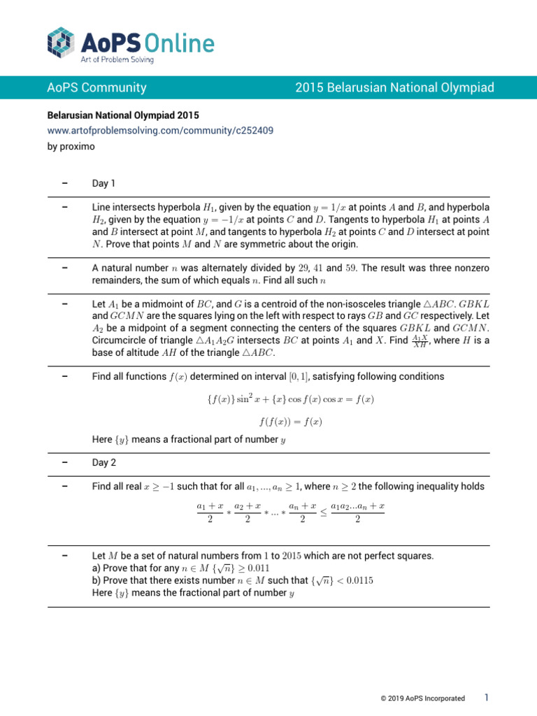 Aops Community 2015 Belarusian National Olympiad | PDF | Triangle ...