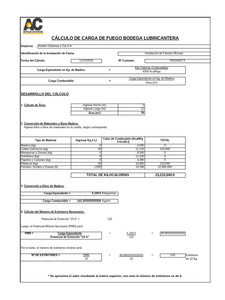 Cálculo Carga Fuego AC | PDF | Caloría | Cantidad