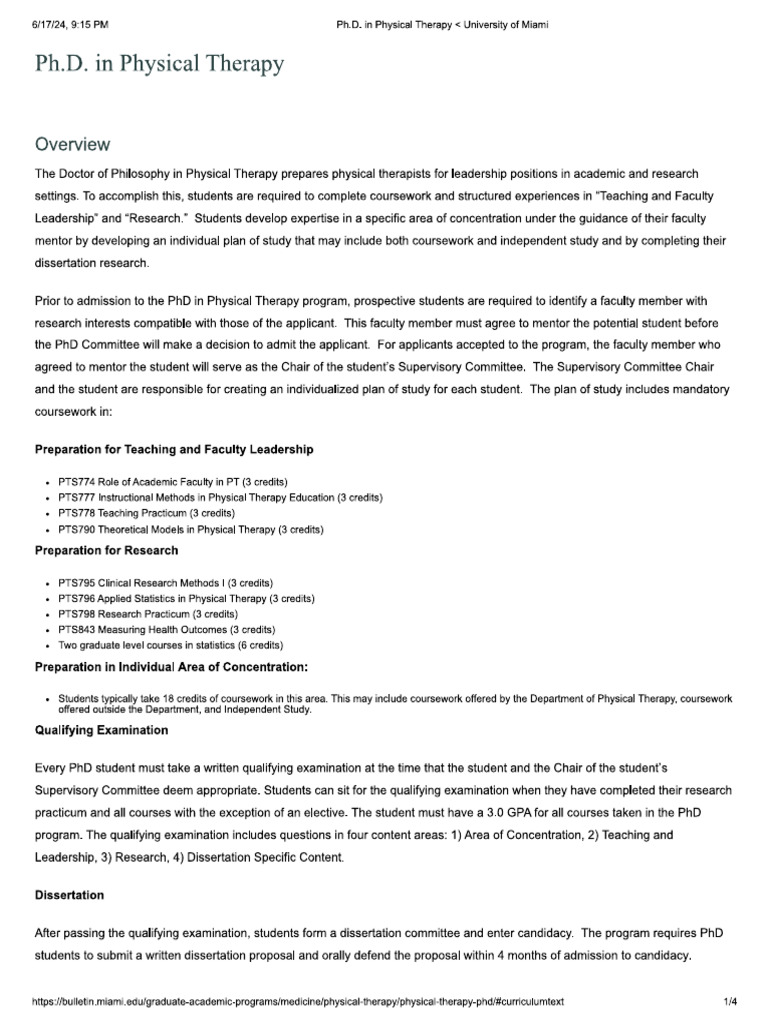PHD Physiotherapy Curriculum Miami University | PDF