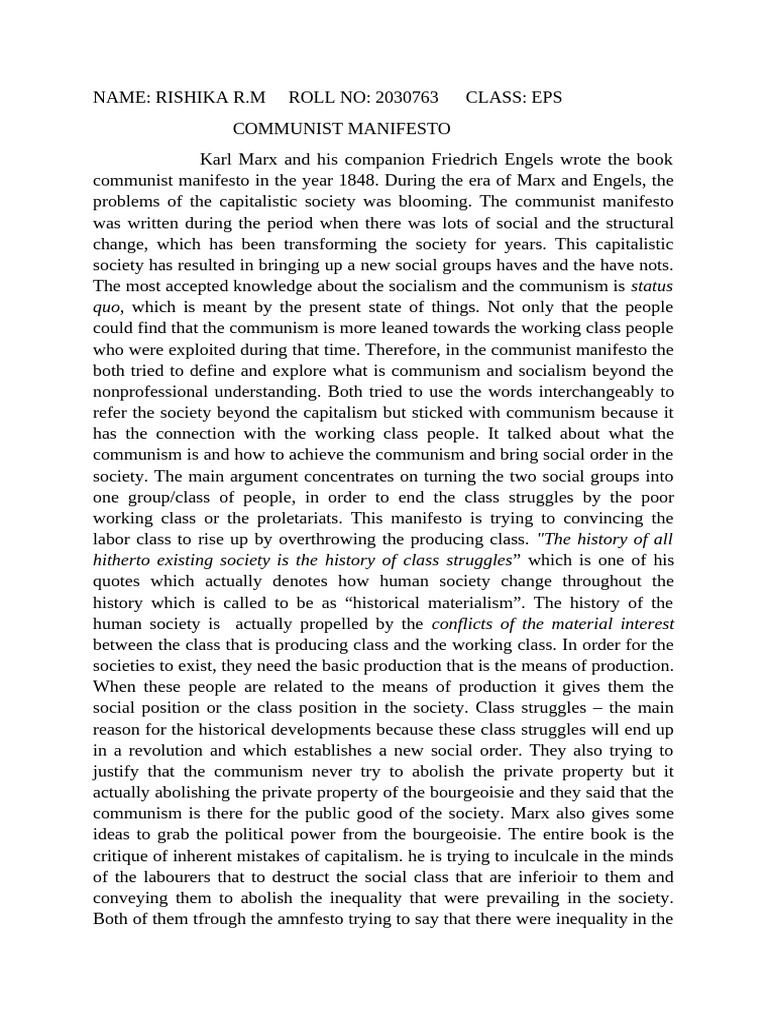 Communist Manifesto 21 10 21 Pdf Communism The Communist Manifesto