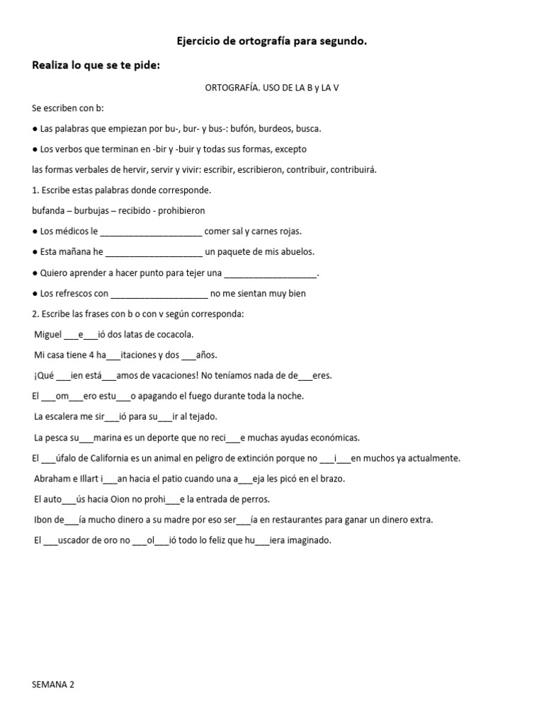 Ejercicio de Ortografía Semana 2 | PDF