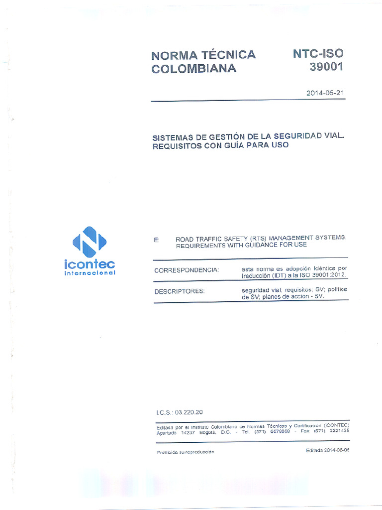 NTC Iso 39001 2014 | PDF