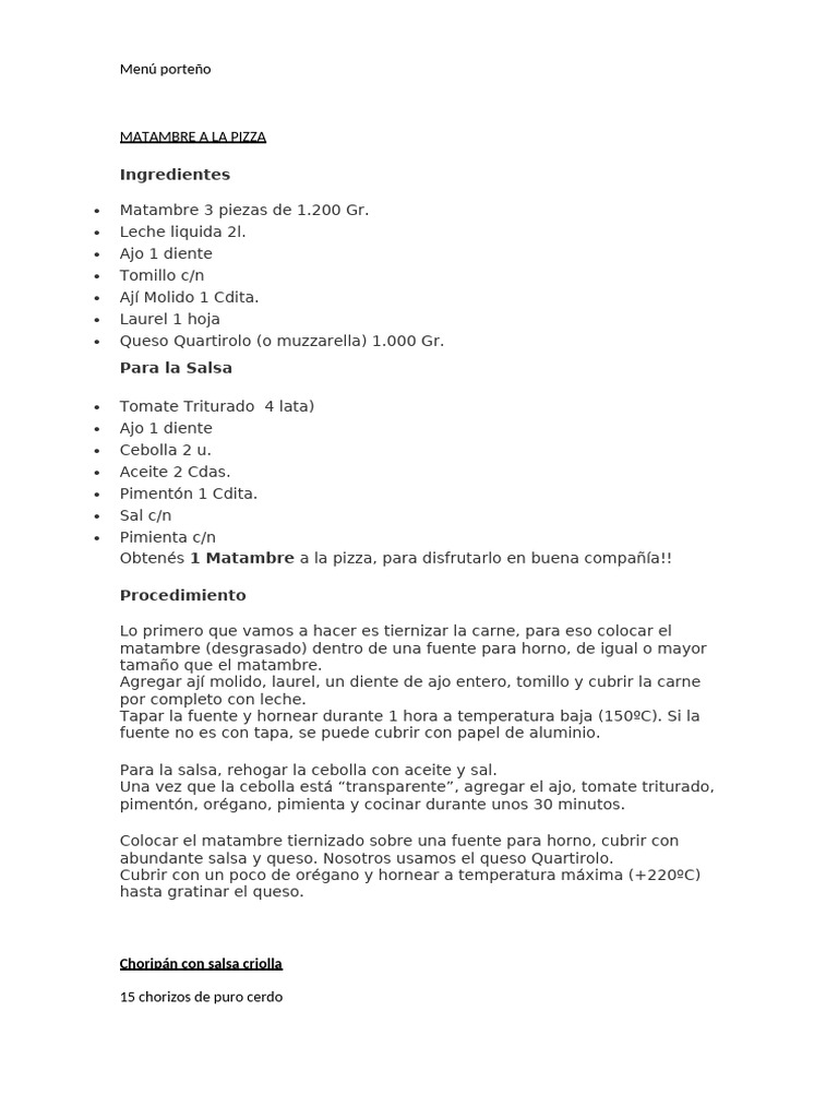 Recetas de Menú Porteño | PDF | Pimenton | Pizza