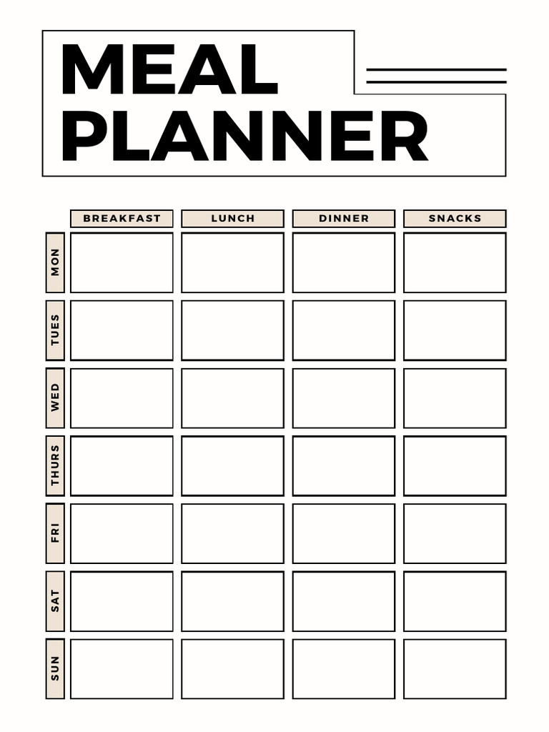 Beige Minimalist Bold Weekly Meal Planner | PDF