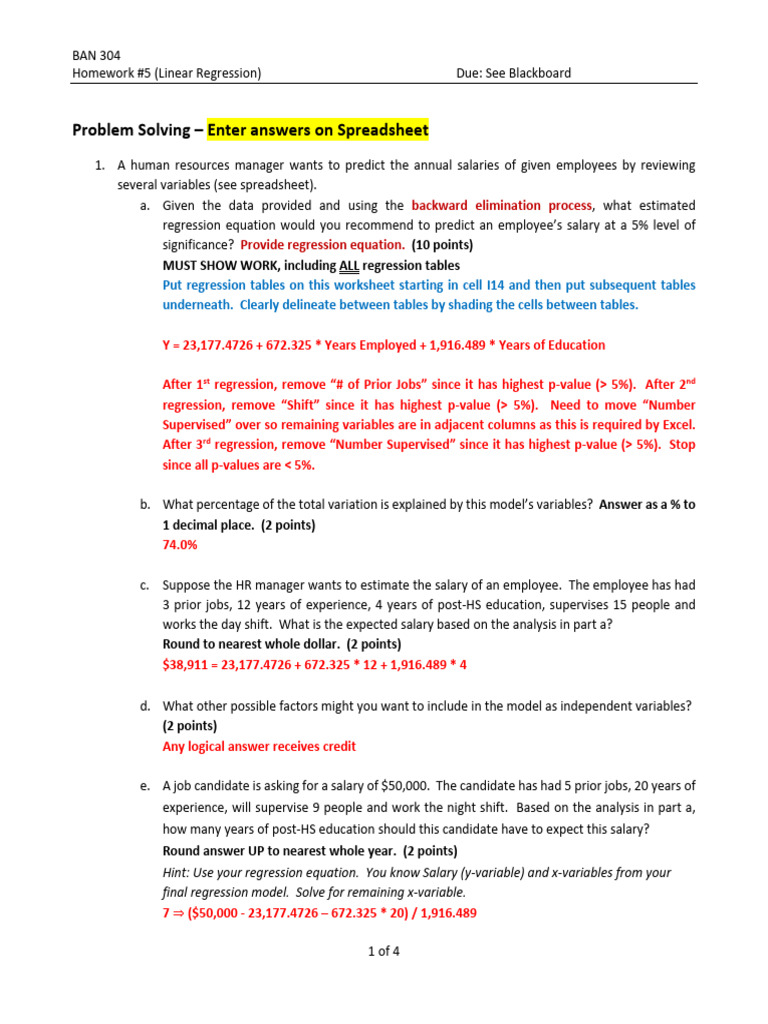 HW #5 - Linear Regression F24 SOLUTIONS | PDF | Linear Regression | Regression Analysis