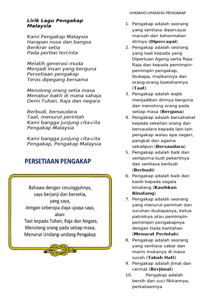 Lirik Lagu Pengakap Malaysia | PDF
