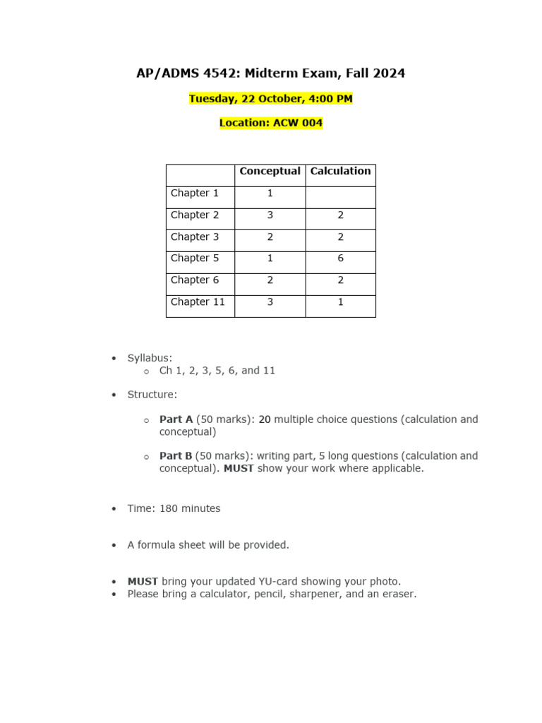Midterm Exam Information | PDF