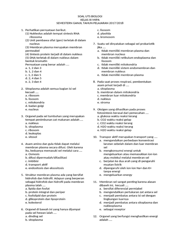 Soal Uts Biologi Edit | PDF