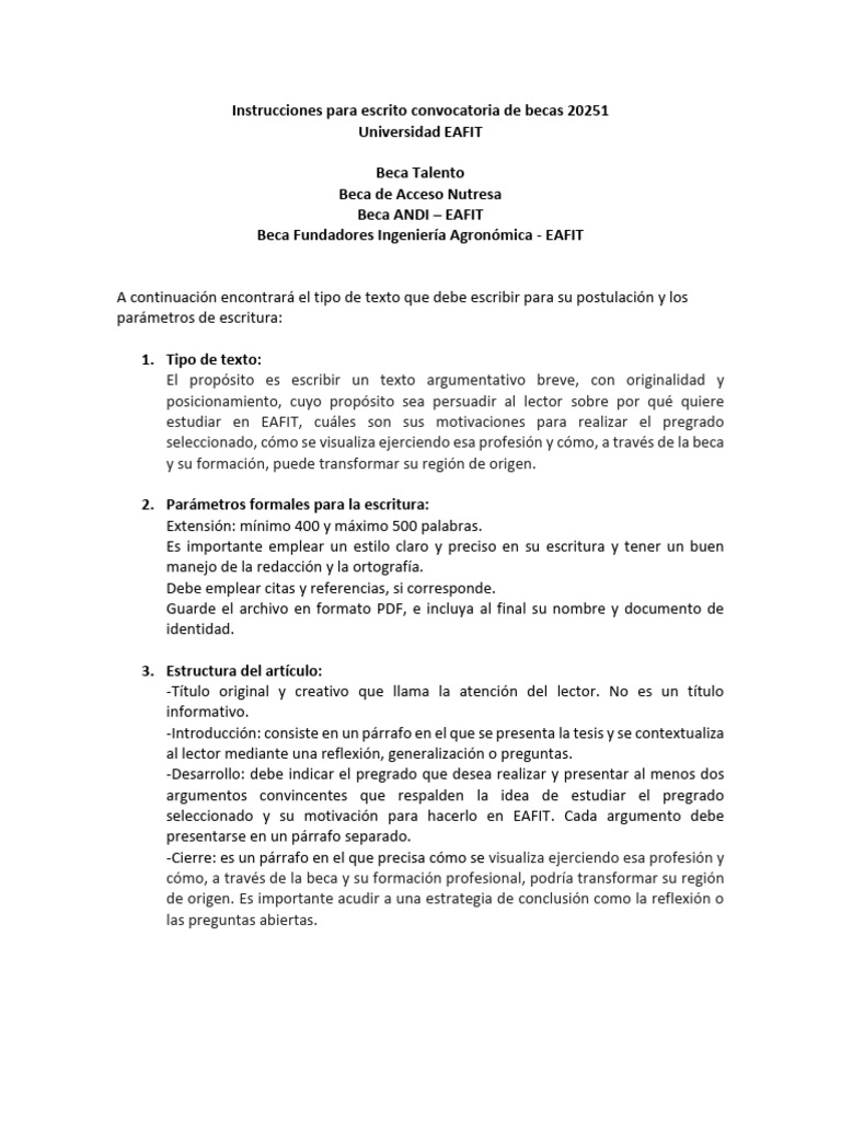 Guía para Postulación a Becas EAFIT 2025 | PDF | Crecimiento personal y ...