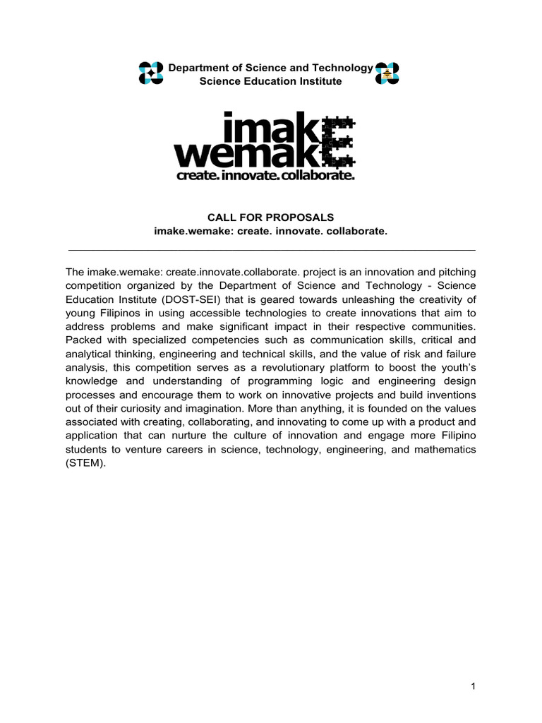 8th Imake - Wemake Call For Proposals | PDF | Science, Technology ...