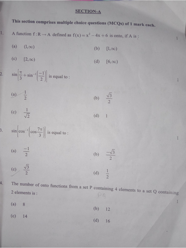 Class 12th Mathematics Mid Term Paper | PDF