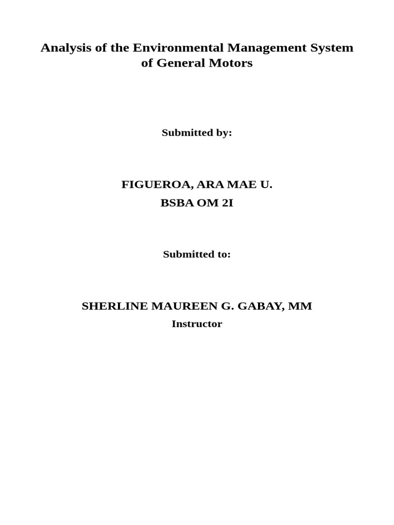 General Motors Environmental Management System Analysis | PDF ...