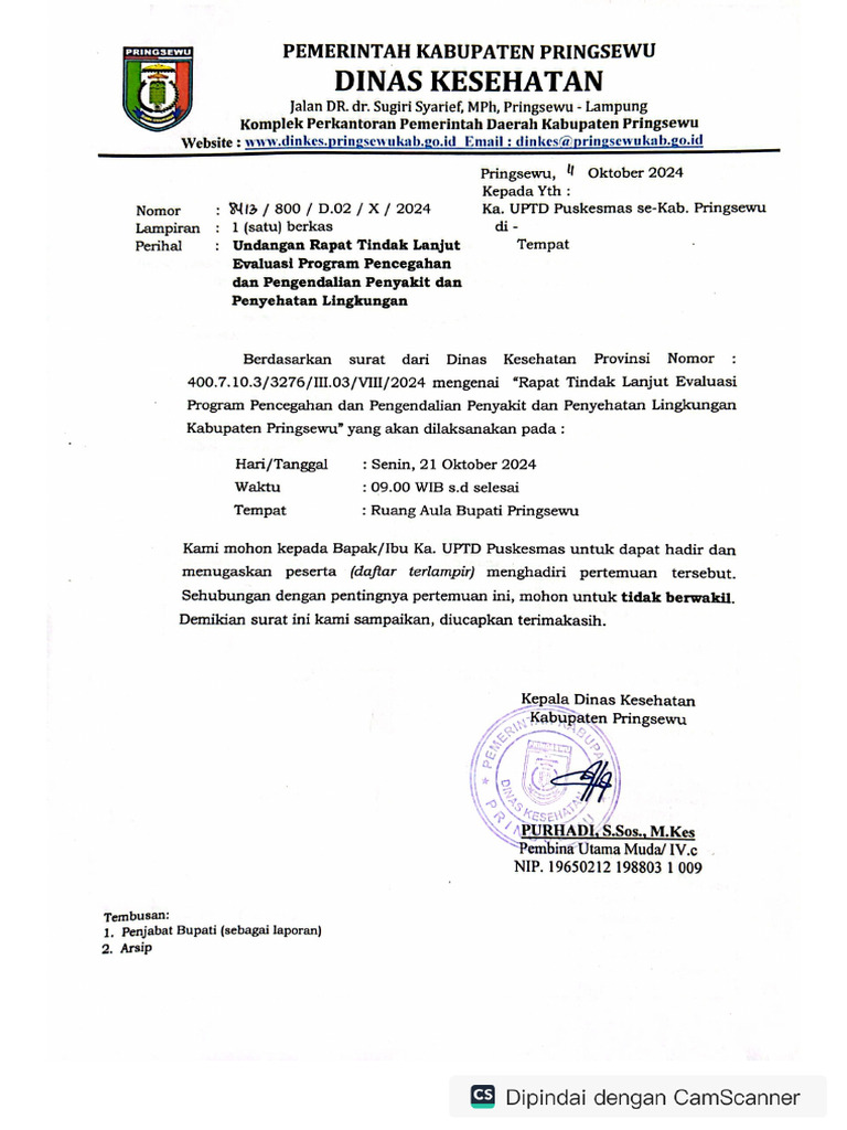 Surat Undangan Monev Provinsi 2024 | PDF