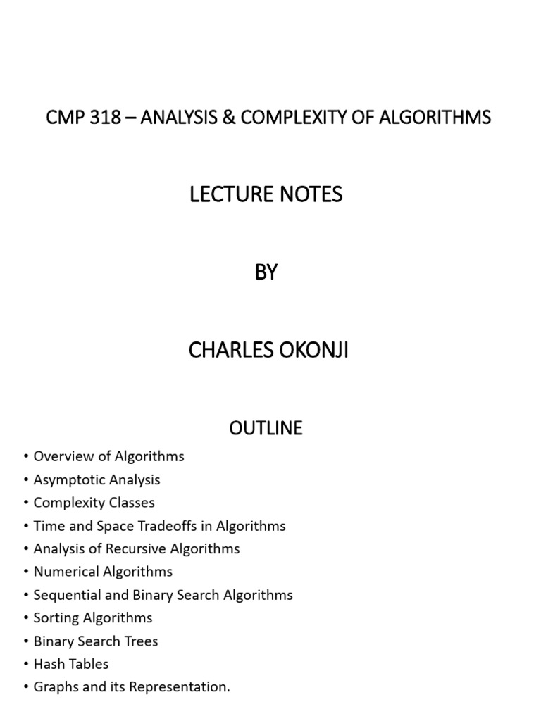 Lecture Notes 1 on Analysis and Complexity of Algorithms | PDF ... Lecture Notes 1 on Analysis and Complexity of Algorithms | PDF ...