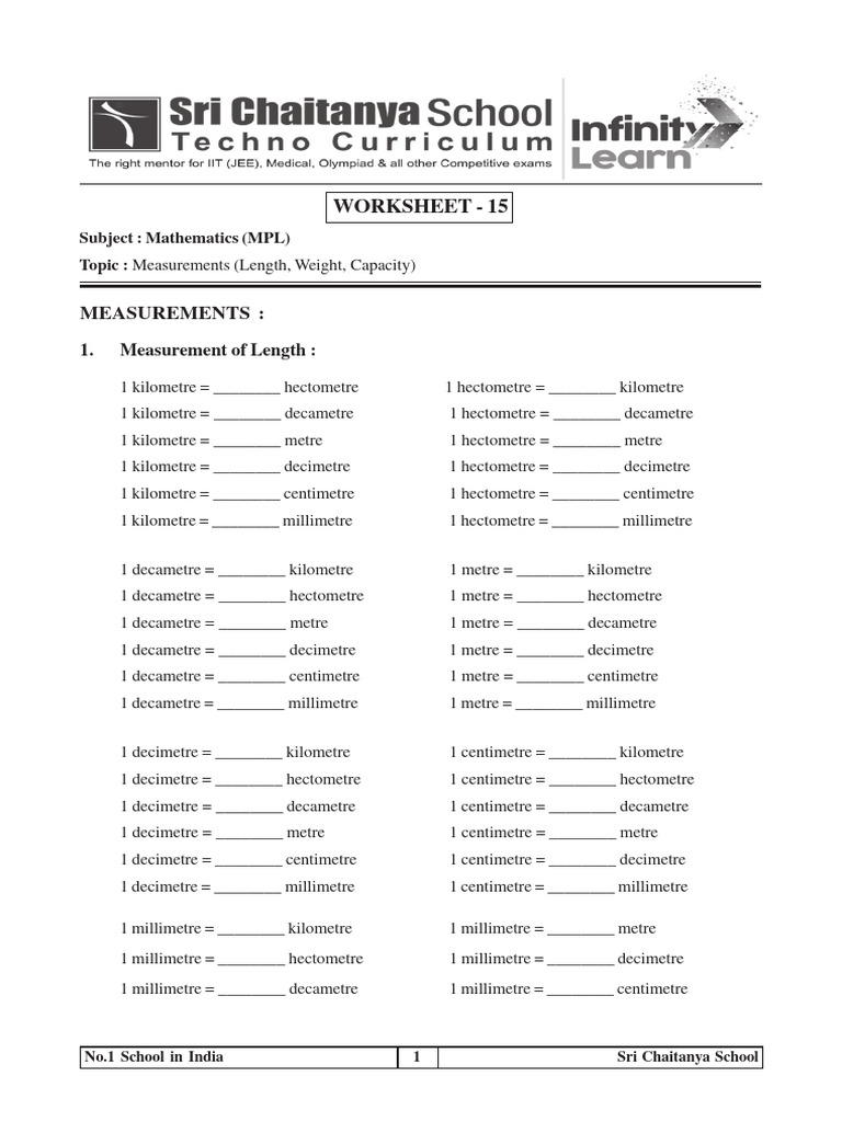 Measurements Worksheet-15 | PDF | Litre | Symbols