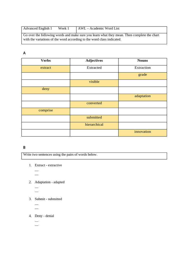 Advanced English 1 - W01 - AWL - Academic Word List UD | PDF