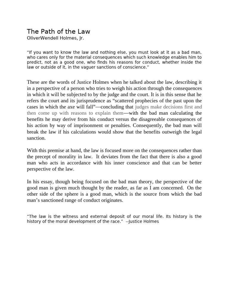 Holmes' Bad Man Theory Explained | PDF