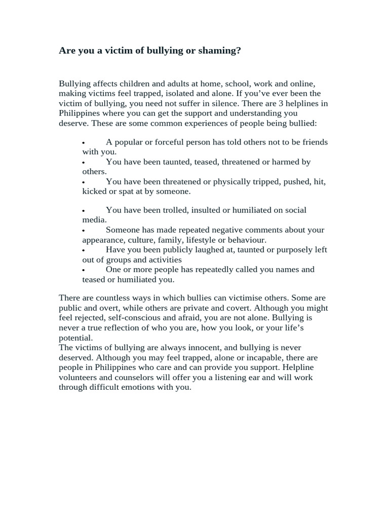 Are You A Victim of Bullying or Shaming | PDF