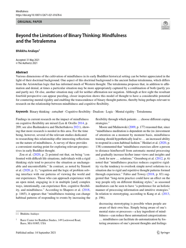 Beyond The Limitations of Binary Thinking Mindfuln | PDF | Thought ...